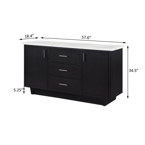 Lark Manor™ 3-drawer Marble Top Sideboard Buffet Rustic Espresso | Wayfair